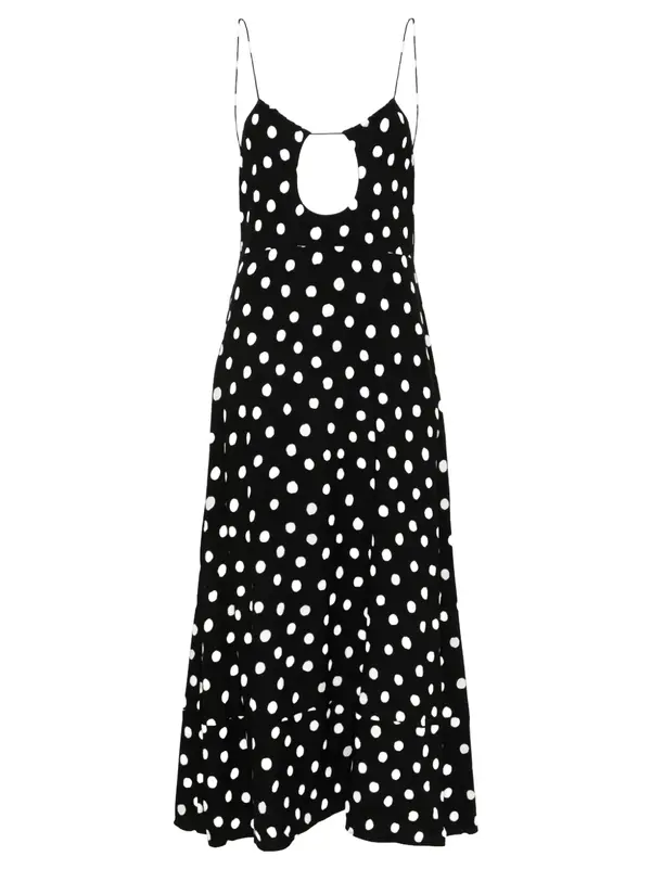 Saint Laurent Polka Dot Print Midi Dress - Black