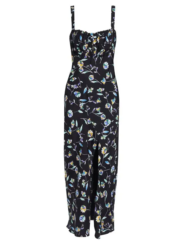 NICHOLAS Floral Print Satin Maxi Dress - Black