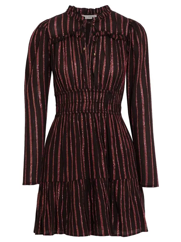 Ulla Johnson Rosalind Metallic Striped Mini Dress - Merlot