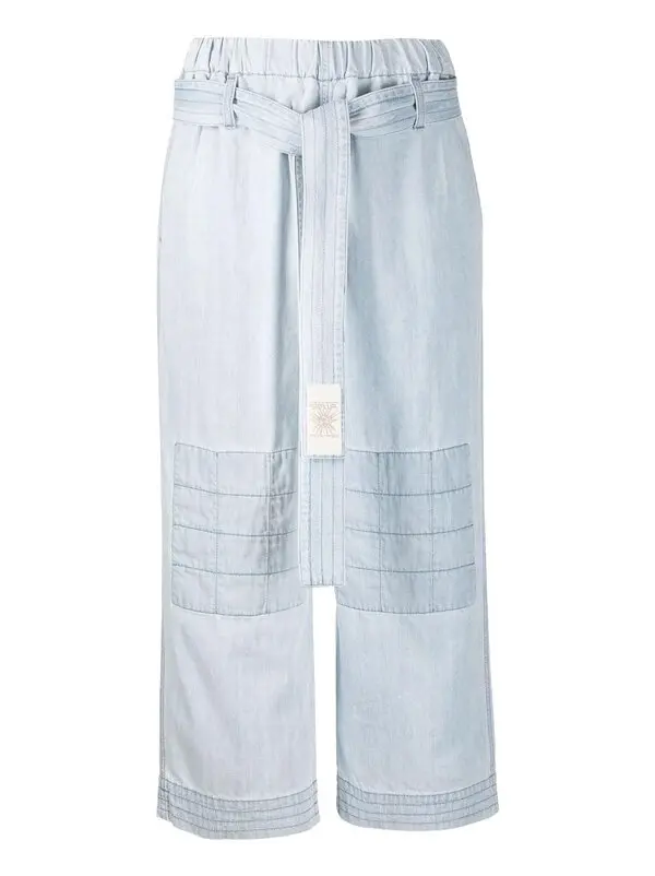 Stella McCartney Belted Denim Cropped Trousers - Blue