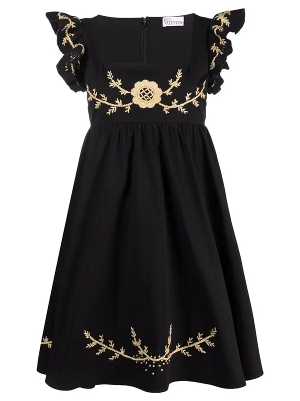 Red Valentino Embroidered Cotton Mini Dress - Black