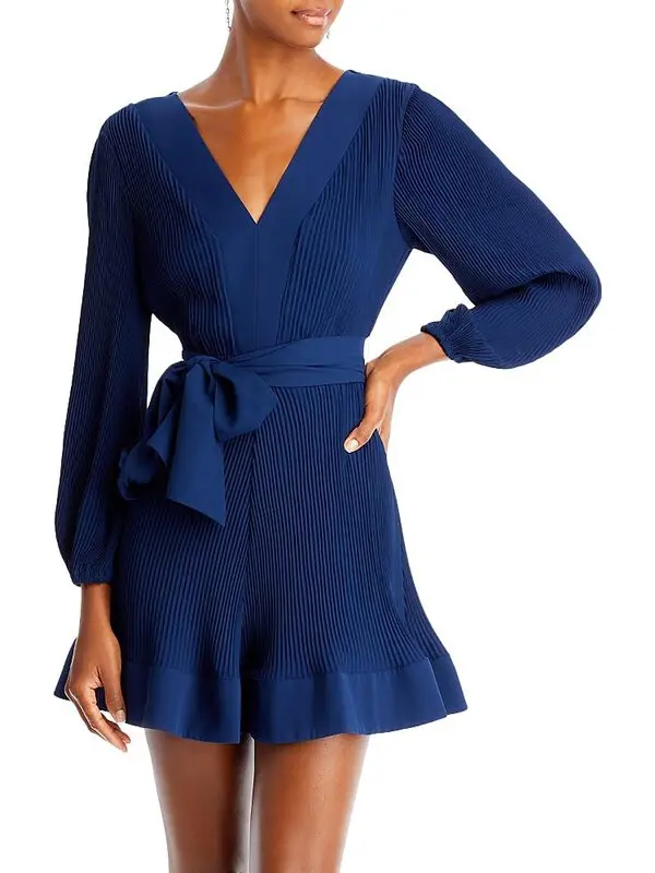 MILLY Liv Belted Pleated Dress - Navy