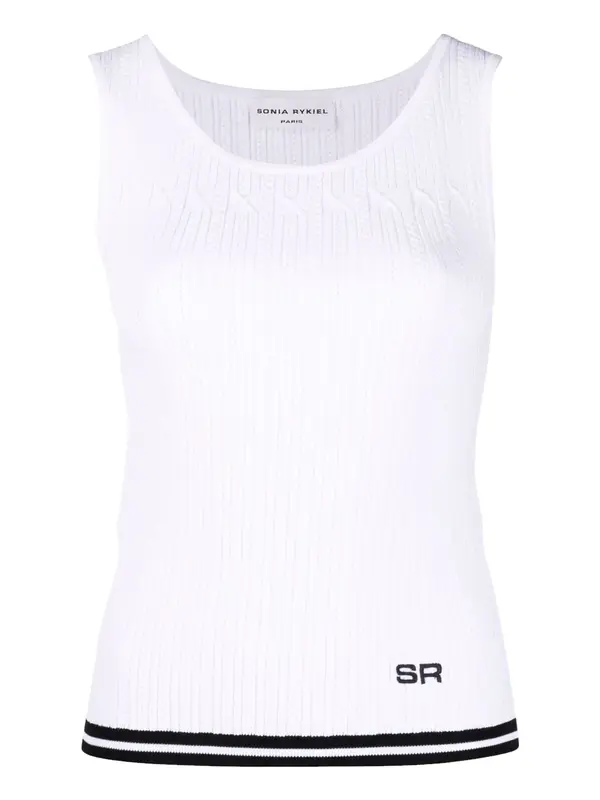 Sonia Rykiel Paris Logo-embroidered Pointelle-knit Tank Top - White