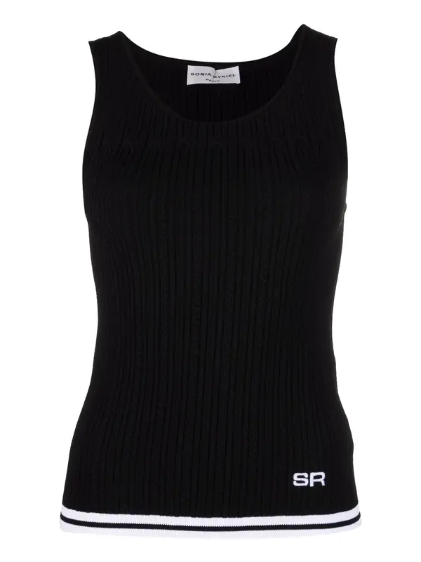 Sonia Rykiel Paris Logo-embroidered Pointelle-knit Tank Top - Black