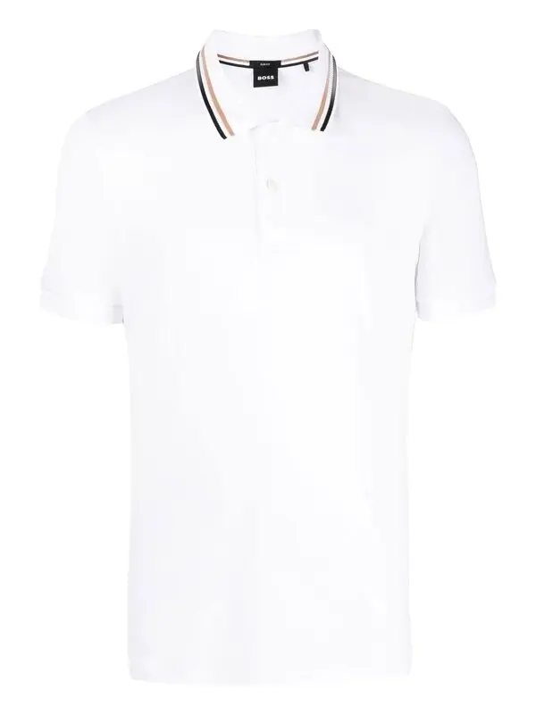 BOSS Stripe-collar Short Sleeved Polo Shirt - White