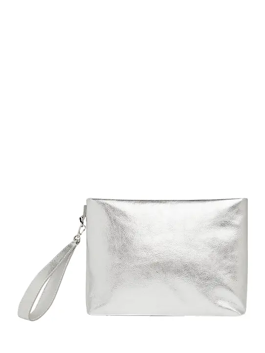 Whistles Avah Leather Clutch - Silver