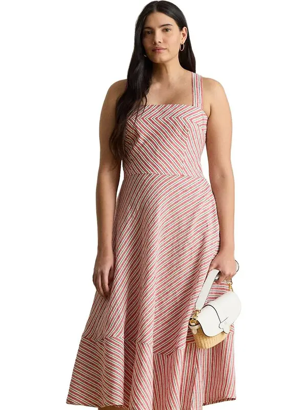 Ralph Lauren Striped Linen Sleeveless Dress - Red/cream/navy