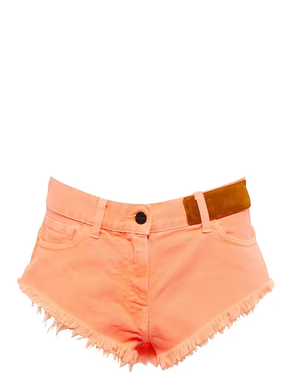 Palm Angels Frayed Mid-rise Denim Shorts - Orange