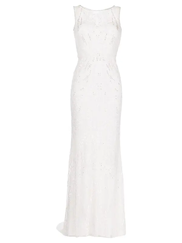 Jenny Packham Crystal-embellished Embroidered Fitted Gown - White