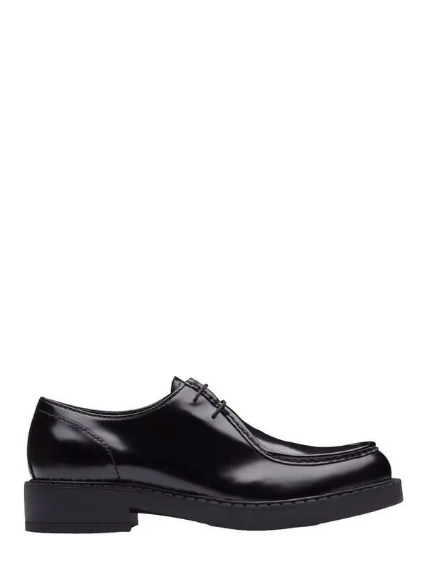 Prada Brushed Leather Derby Shoes - Black