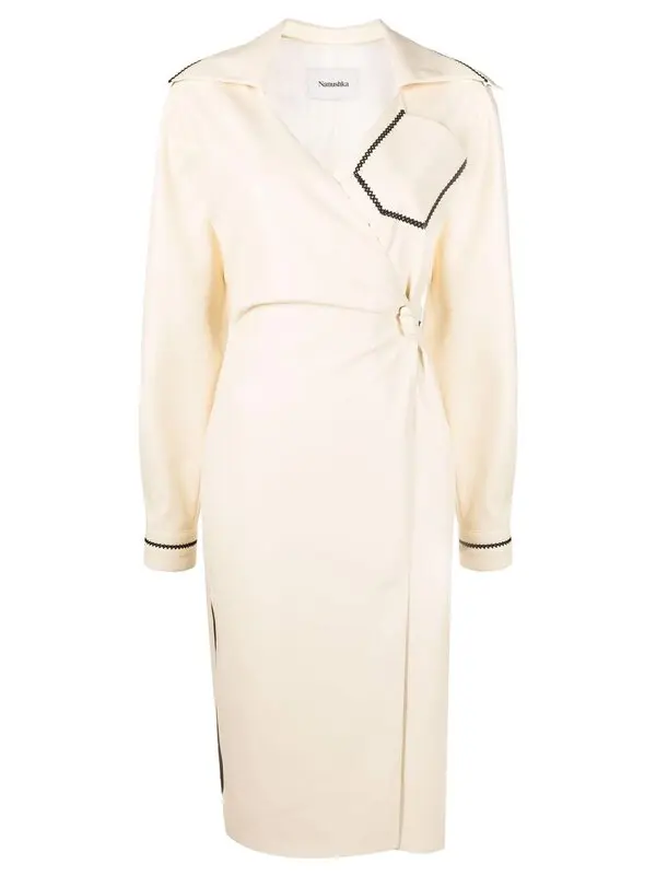 Nanushka Contrast-stitch Wrap Dress - Neutrals