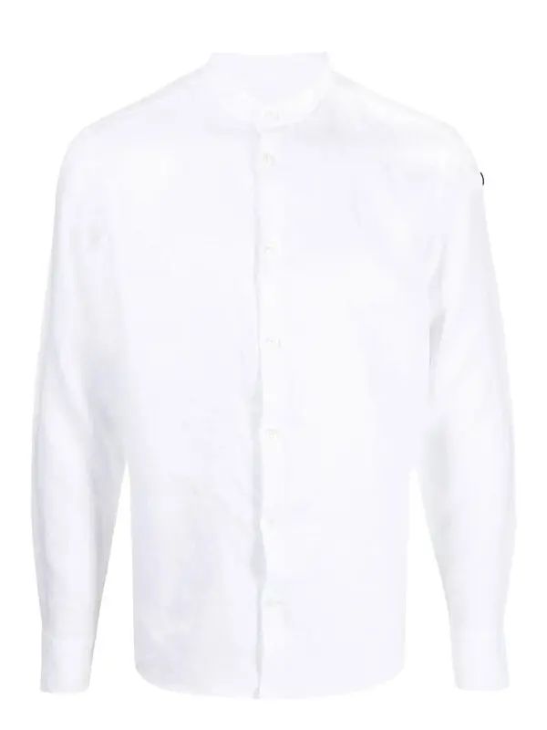 LOW BRAND Collarless Linen Shirt - White
