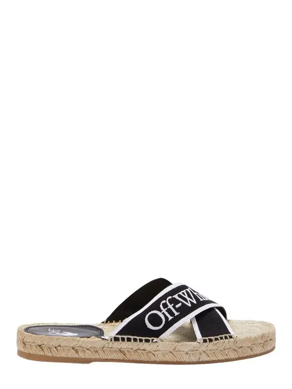 Off-White Cotton And Leather Crisscross Espadrille Sandals - Black