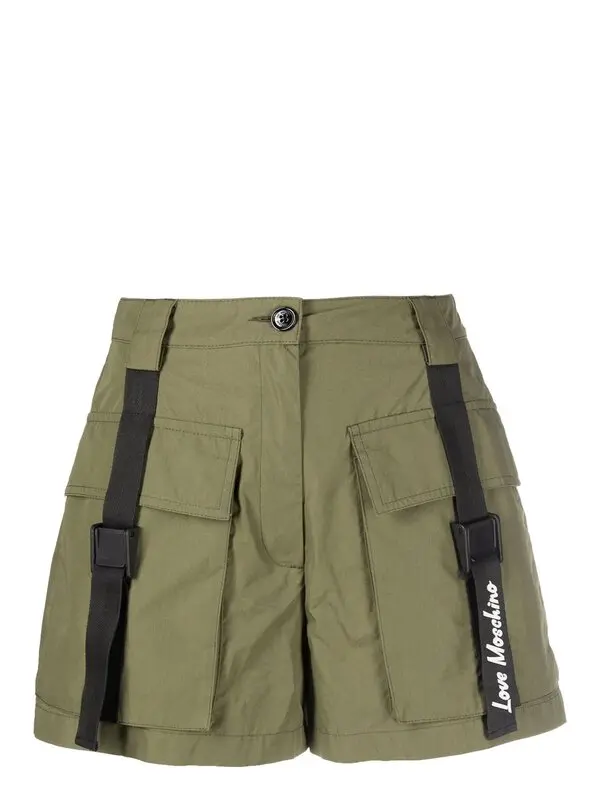 Moschino Logo-tape Pleated Shorts - Green