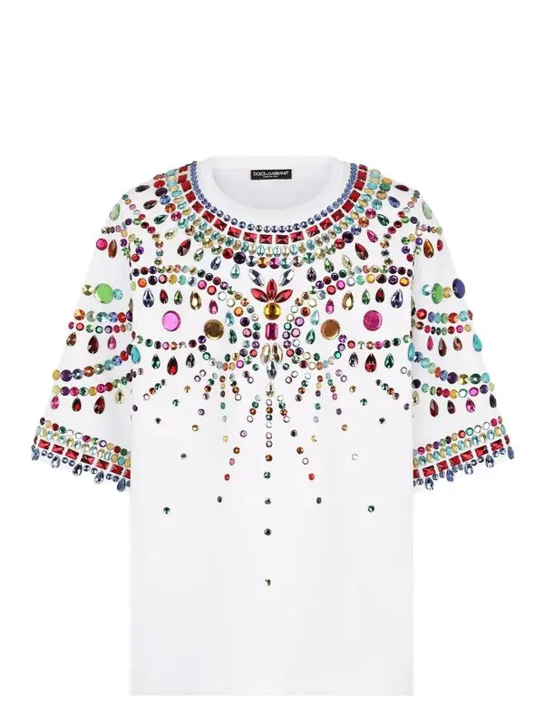 Dolce & Gabbana Crystal-embellished Short-sleeve T-shirt - White