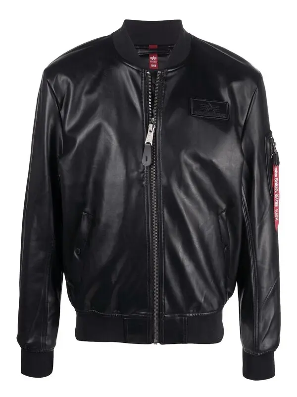 Alpha Industries Logo-patch Faux Leather Bomber Jacket - Black
