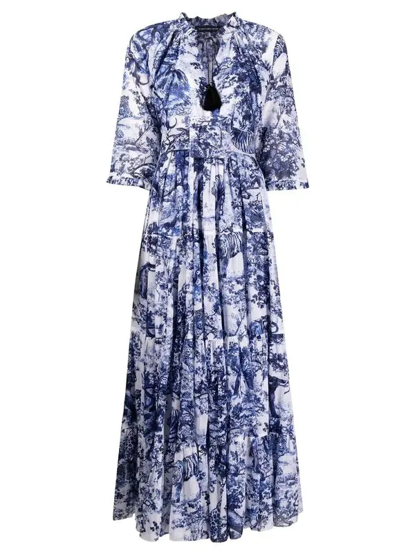 Samantha Sung Embroidered Cotton Midi Dress - Blue