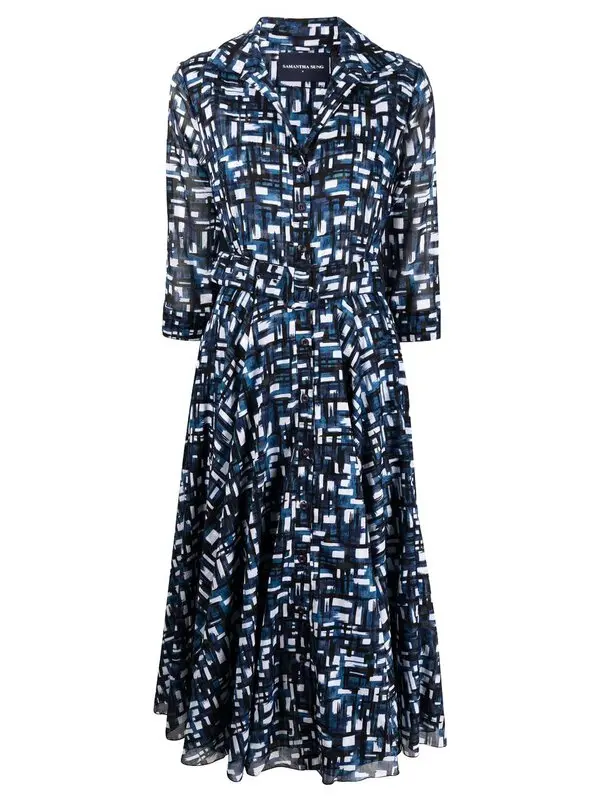 Samantha Sung Geometric Print Shirt Dress - Blue