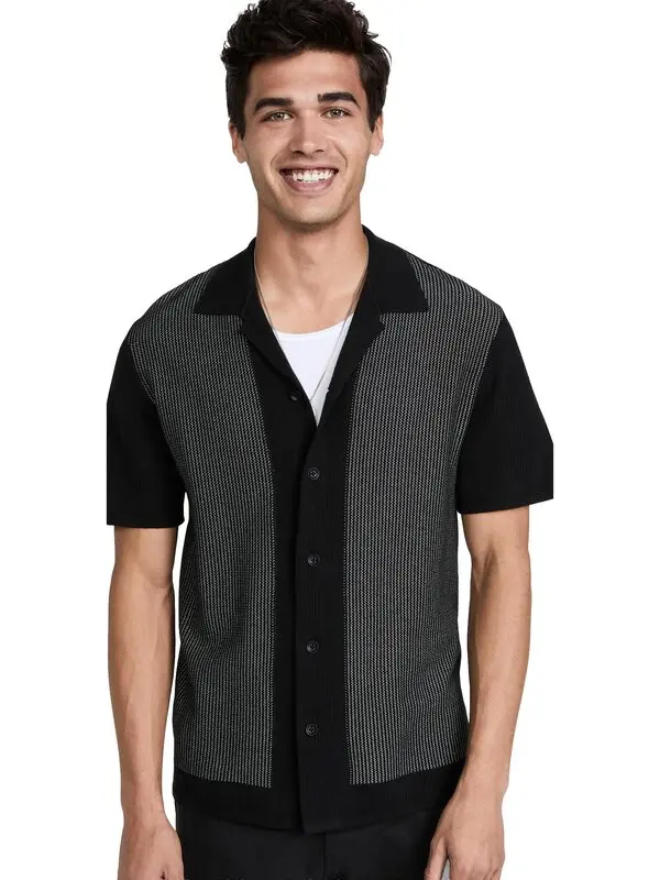 Rag & Bone Harvey Knit Camp Shirt - Black/white