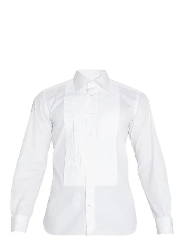 TOM FORD Pleated Bib-front Cotton Dress Shirt - White Solid