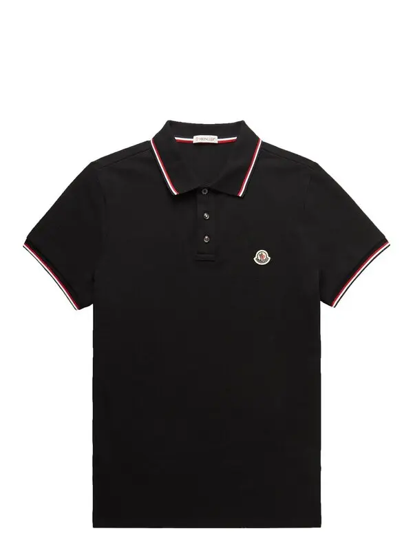 Moncler Logo-appliquéd Striped Cotton-piqué Polo Shirt - Black
