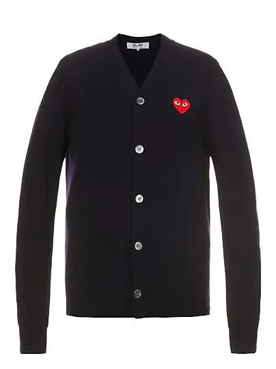 Play Comme Des Garcon Heart-embroidered Wool Cardigan - Navy