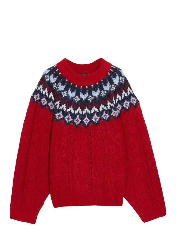Rag & Bone Willow Fair Isle Cable-knit Sweater - Red