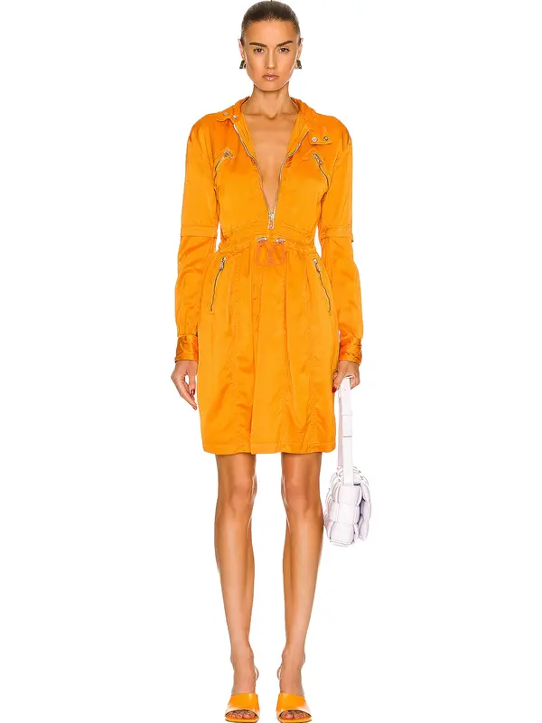 Bottega Veneta Fluid Satin Long Sleeve Dress - Tangerine