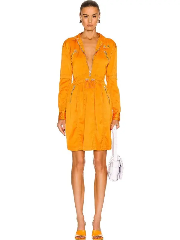 Bottega Veneta Fluid Satin Long Sleeve Dress - Tangerine