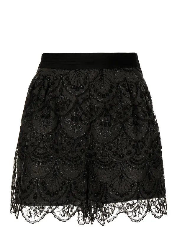 Shiatzy Chen Art-deco Lace Shorts - Black