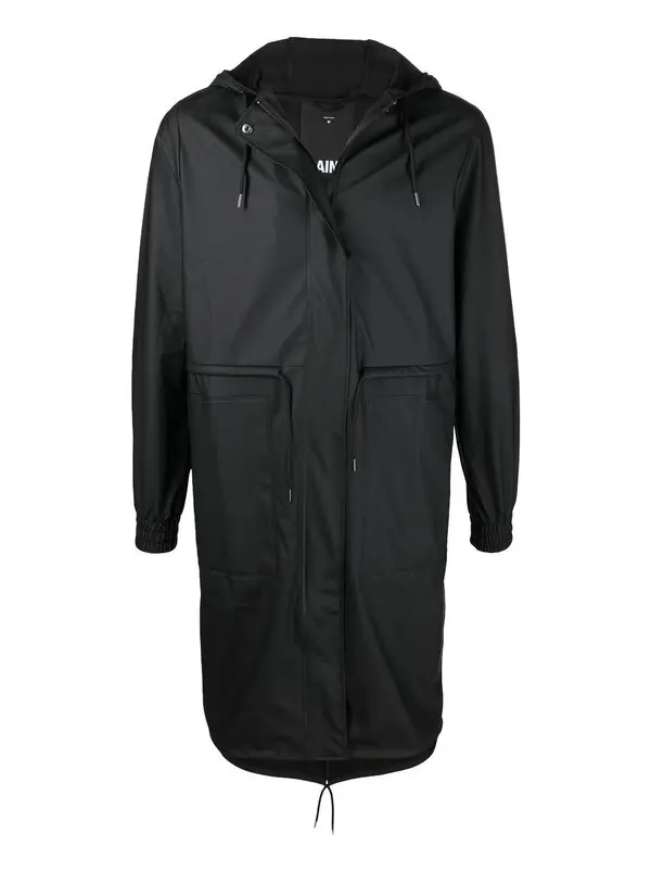 Rains Drawstring Hooded Raincoat - Black