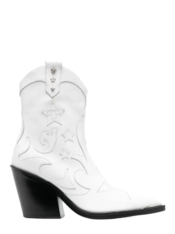 Philipp Plein Stars-detail Cowboy Boots - White