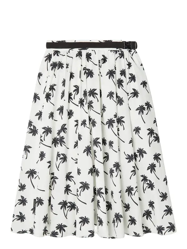 Moncler Belted Pleated Printed Shell Midi Skirt - White