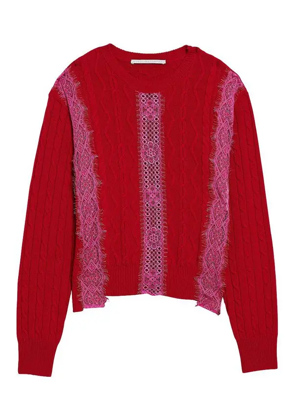 Stella McCartney Lace-trimmed Cable-knit Wool Sweater - Red