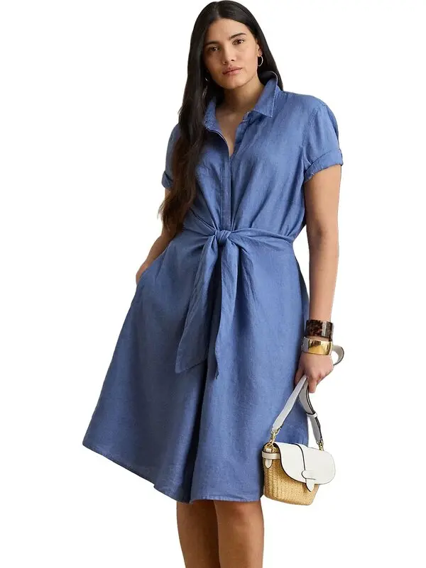 Ralph Lauren Tie-front Linen Shirt Dress - Carson Blue