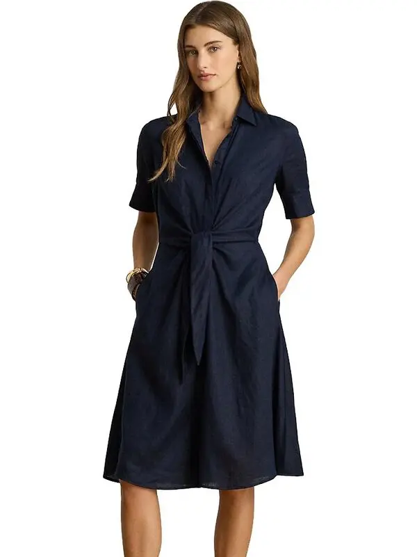 Ralph Lauren Tie-front Linen Shirt Dress - Lauren Navy