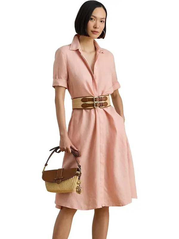 Ralph Lauren Tie-front Linen Shirt Dress - Pink Rhodonite
