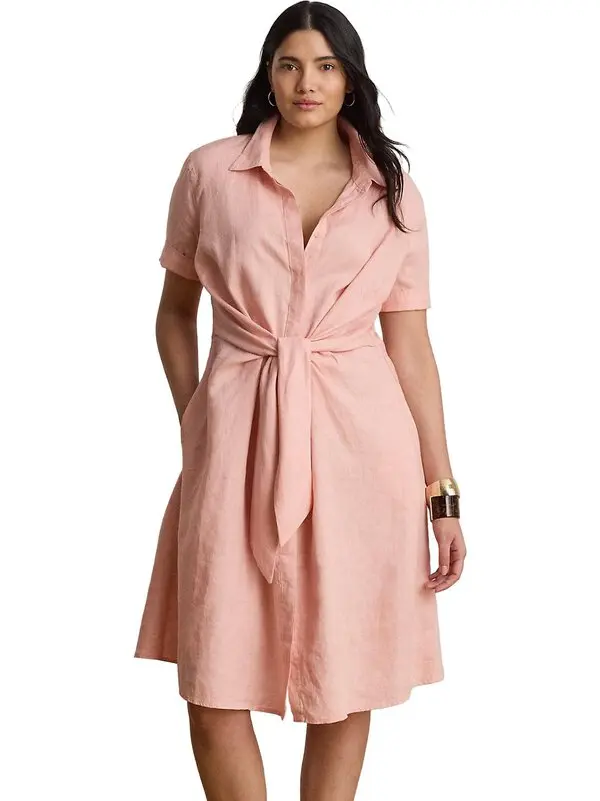 Ralph Lauren Tie-front Linen Shirt Dress - Pink Rhodonite