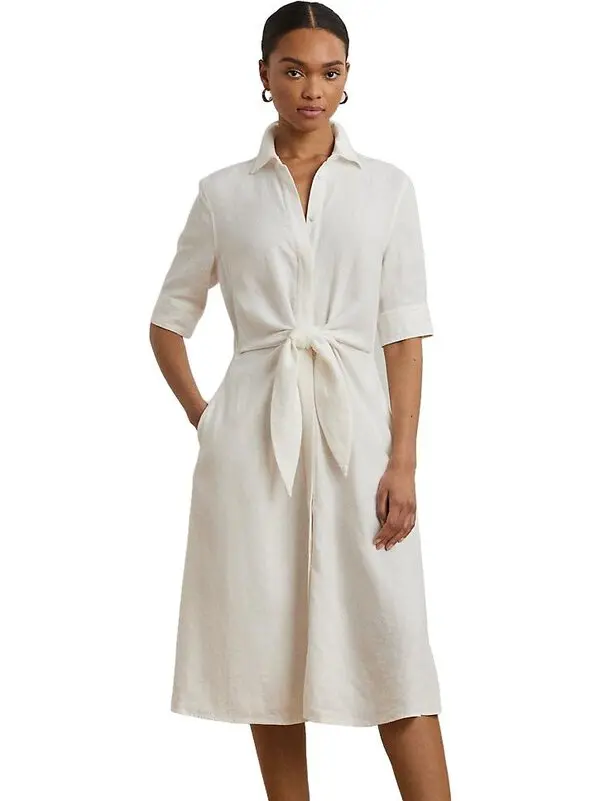 Ralph Lauren Tie-front Linen Shirt Dress - White