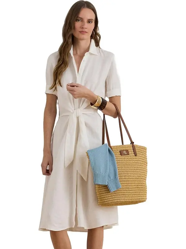 Ralph Lauren Tie-front Linen Shirt Dress - White