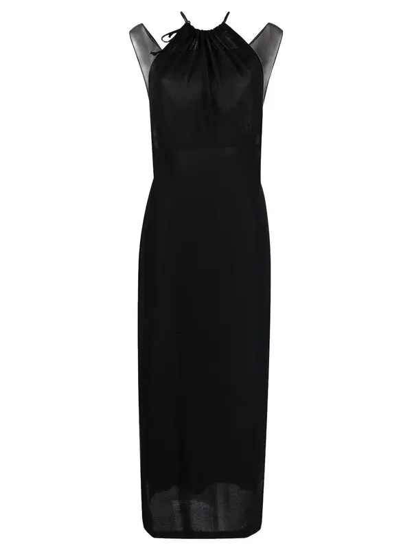 Alberta Ferretti Halterneck Mesh Silk Dress - Black