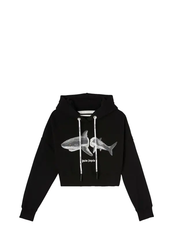 Palm Angels Shark Cotton Hoodie - Black