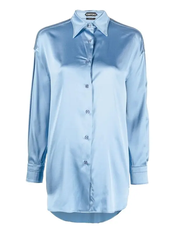 TOM FORD Stretch-silk Pointed-collar Shirt - Blue
