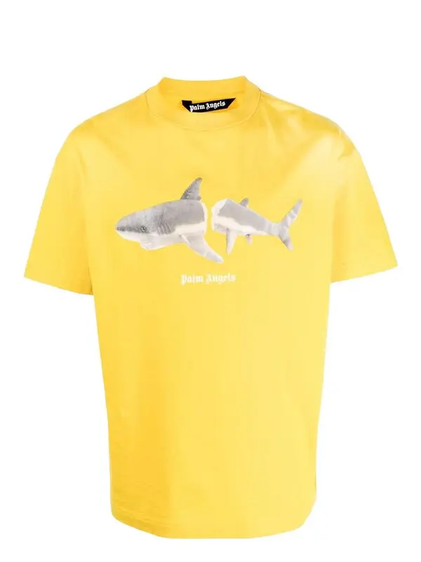 Palm Angels Shark-print Cotton T-shirt - Yellow