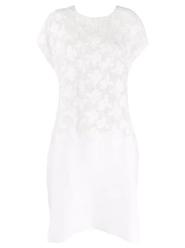 Comme Des Garçons Floral-embroidered Mesh T-shirt Dress - White