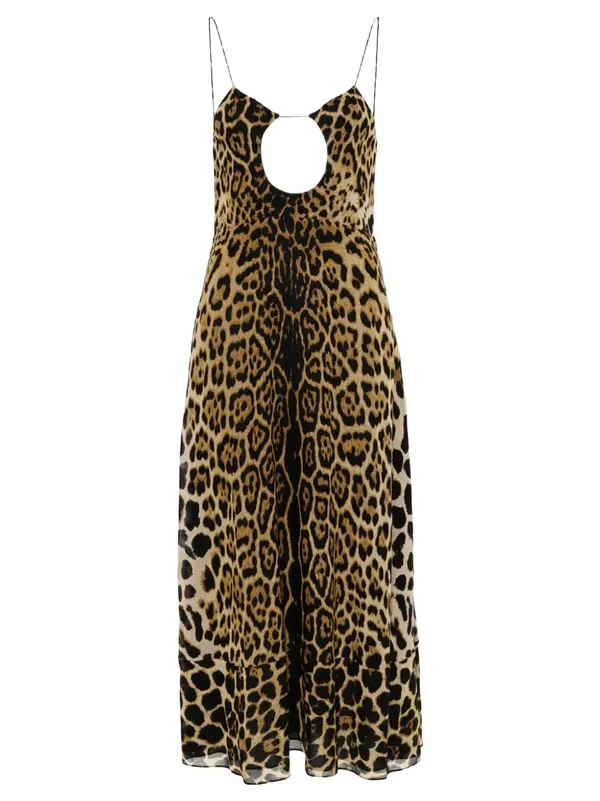 Saint Laurent Leopard-print Midi Dress - Brown