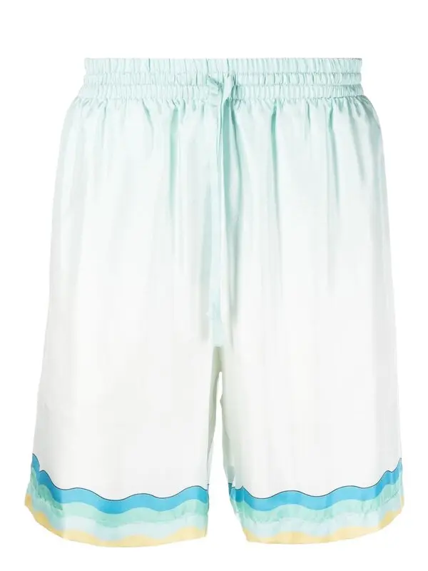 Casablanca Silk Drawstring Shorts - Blue