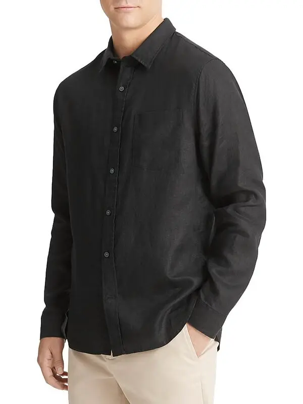 Vince Solid Linen Button Down Shirt - Black