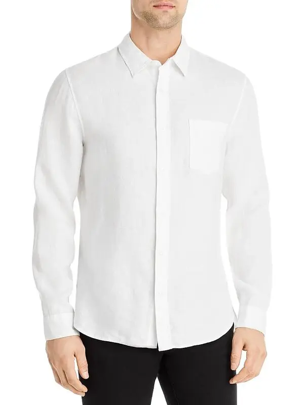 Vince Solid Linen Button Down Shirt - Optic White