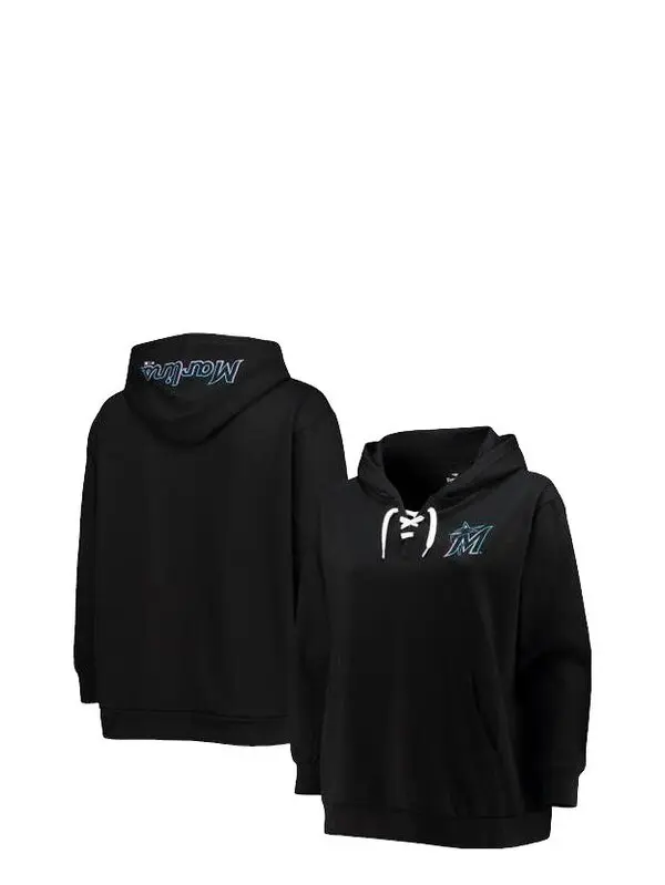 Profile Miami Marlins Lace-up V-neck Pullover Hoodie - Black